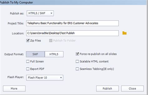 Captivate Publish Settings ELearning