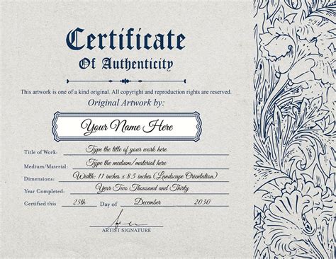 Certificate Of Authenticity Word Template