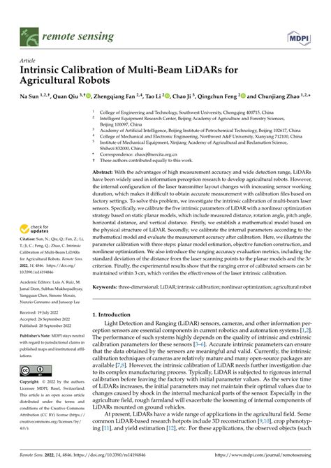 Pdf Intrinsic Calibration Of Multi Beam Lidars For Agricultural Robots