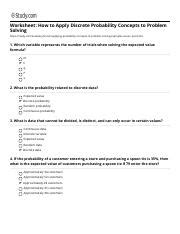 Quiz Worksheet Applying Discrete Probability Concepts To Problem Solving Pdf Worksheet How To