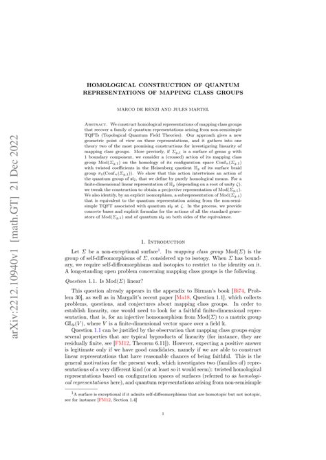 Pdf Homological Construction Of Quantum Representations Of Mapping