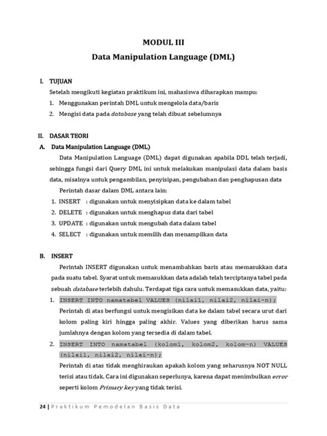 Modul 3 Pbddata Manipulation Language Dml1 Pdf