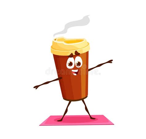 Cartoon Coffee Cup Character On Yoga Fitness Stock Vector