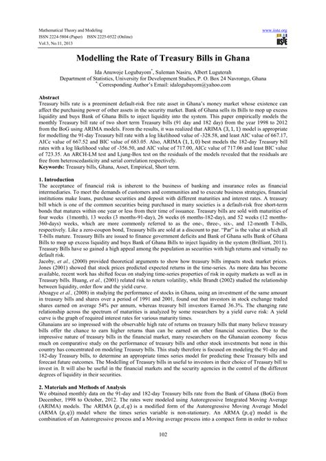 PDF Modelling The Rate Of Treasury Bills In Ghana