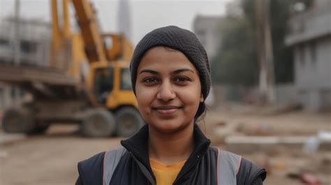 Premium Photo A Smiling Indian Female Construction Worker Standing In