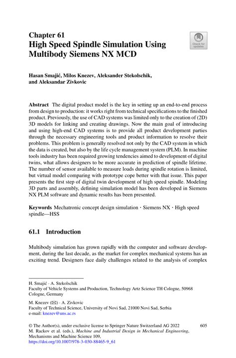 Pdf High Speed Spindle Simulation Using Multibody Siemens Nx Mcd