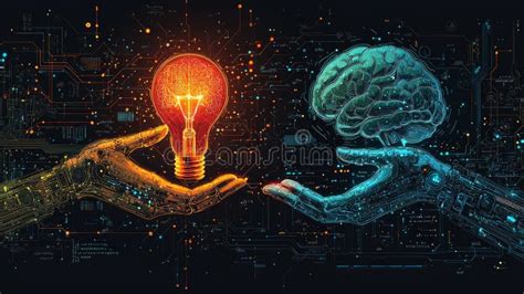 Artificial Intelligence Merging With Human Creativity Through Technology Stock Illustration