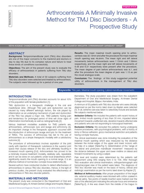 Arthrocentesis A Minimally Invasive Method For Tmj Disc Disorders A