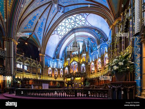 The Interior Of The Notre Dame Basilica Montreal Quebec Canada Stock