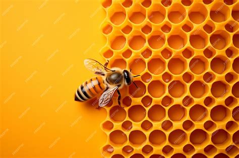 Bee And Honeycomb Background In Orange Color Premium Ai Generated Image
