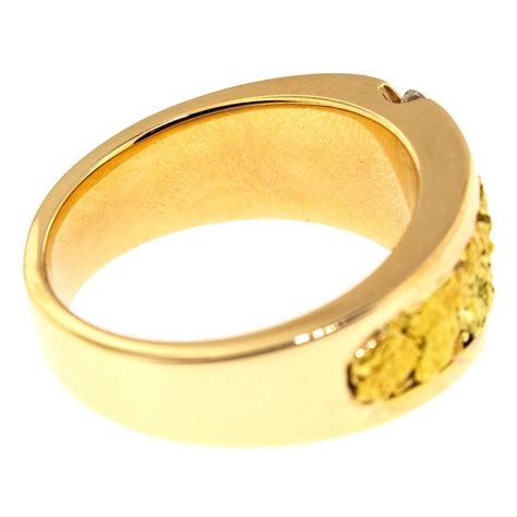 Customizable Natural Gold Nugget And Diamond 14 Karat Gold Mens Custom