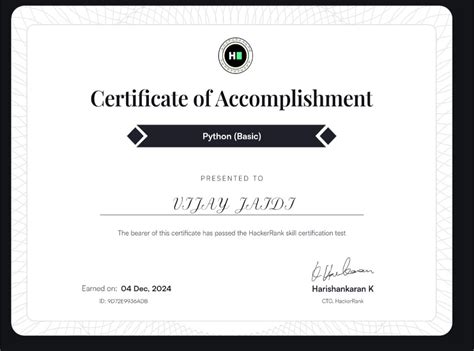 Jaidi Vijay Kumar On Linkedin Python Certification Hackerrank
