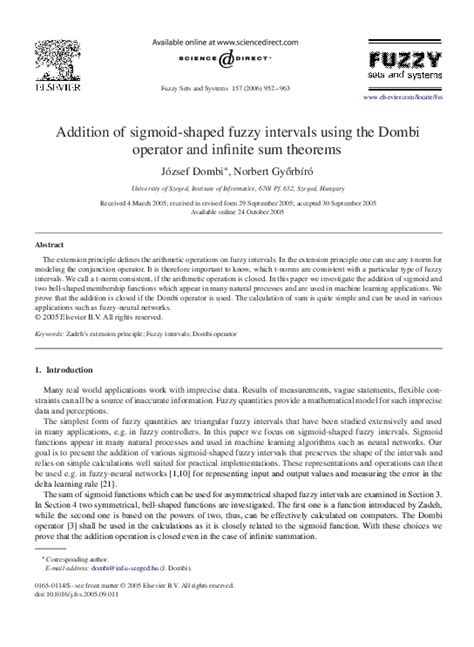 Pdf Addition Of Sigmoid Shaped Fuzzy Intervals Using The Dombi
