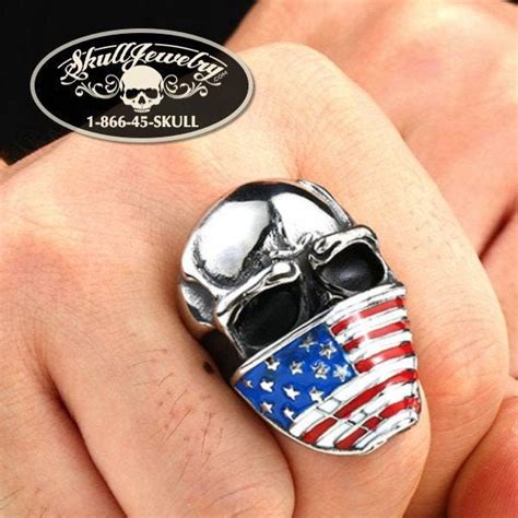 Red White And Blue American Flag Skull Ring 545 Etsy