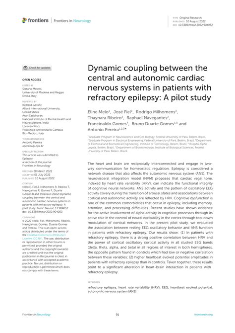 Pdf Dynamic Coupling Between The Central And Autonomic Cardiac Nervous Systems In Patients