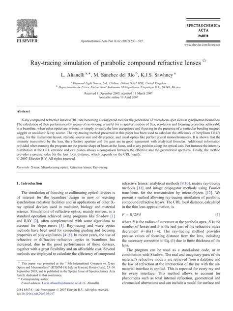 Pdf Ray Tracing Simulation Of Parabolic Compound Refractive Lenses
