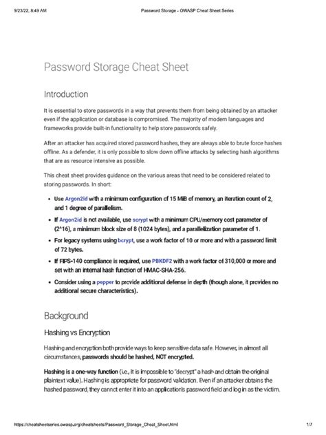 Password Storage Cheatsheet Pdf