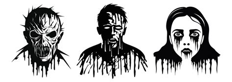 Set Of Scary Zombie Faces Black Color Illustration 45875884 Vector Art