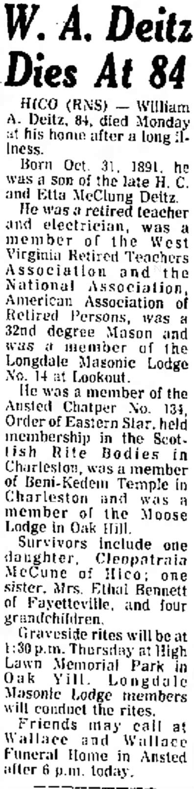 W A Deitz Dies At 84 ™