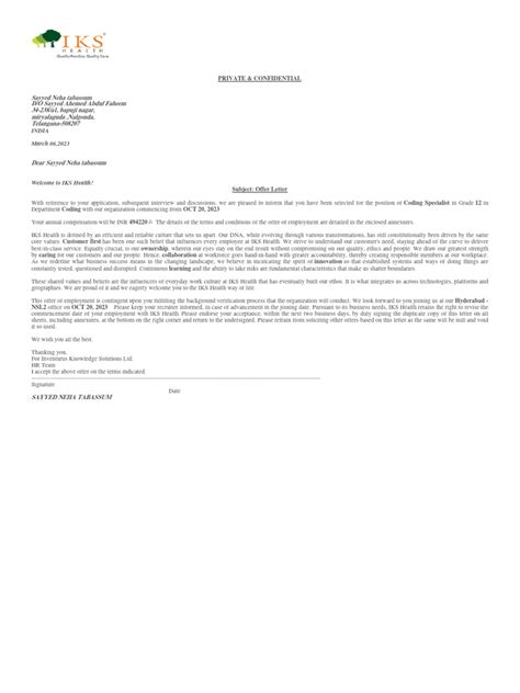 Job Offer Coding Specialist 1 Pdf Indemnity Salary