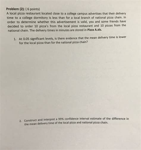 solved problem 2 6 points a local pizza restaurant