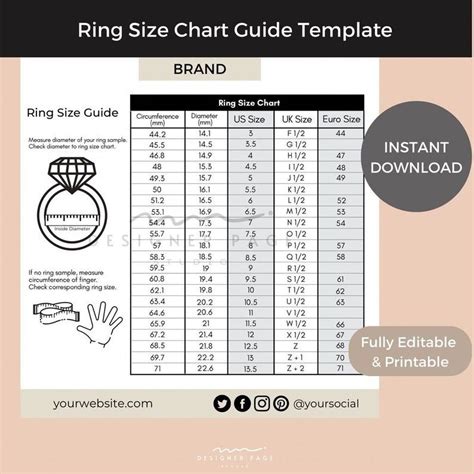 Ring Size Chart Template Editable Printable Jewelry Accessory Rings Size Guide Card Custom Canva