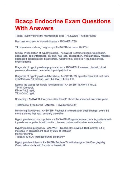 Bcacp Endocrine Exam Questions With Answers Bcacp En Stuvia US