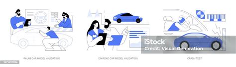 Automobile Safety Testing Abstract Concept Vector Illustrations Stock