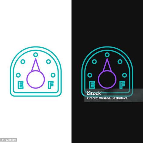 흰색과 검은색 배경에 격리된 라인 모터 가스 게이지 아이콘입니다 빈 연료 미터 전체 탱크 표시 다채로운 개요 개념 벡터 가격표에 대한 스톡 벡터 아트 및 기타 이미지