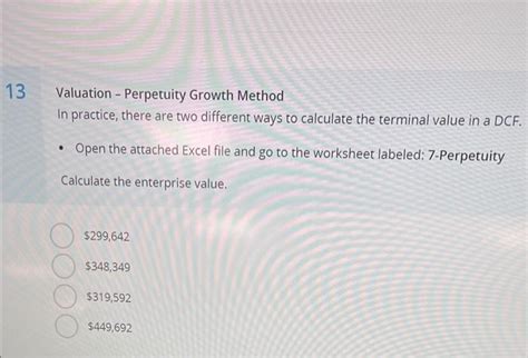 Solved Valuation Perpetuity Growth Method In Practice