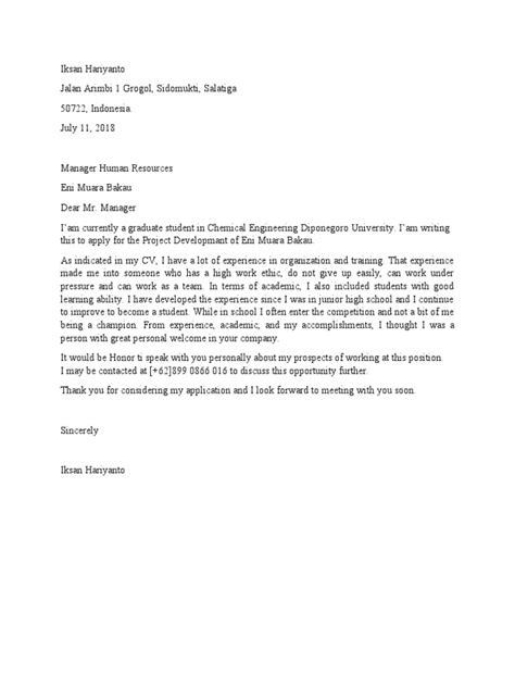 Application Letter Eni Pdf