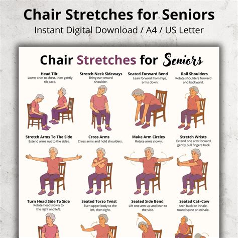 Chair Stretches For Seniors Printable Seated Stretch Chart Gentle