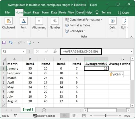 Average Data In Multiple Non Contiguous Ranges In Excel