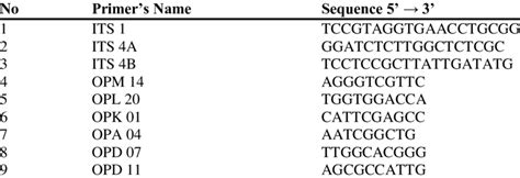 Its And Rapd Primers And Their Sequences Download Scientific Diagram