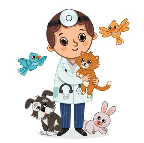 Ilustración De Vector De Veterinario Y Animales Vector Premium