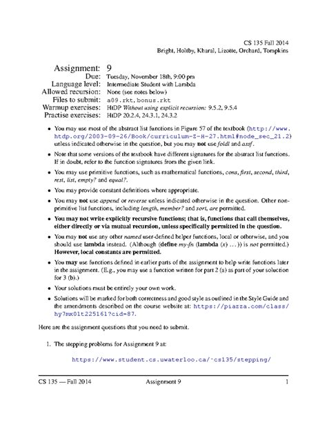 Designing Functional Programs Assignments A09 Cs 135 Fall 2014