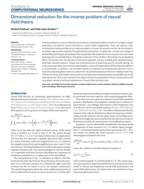 Pdf Dimensional Reduction For The Inverse Problem Of Neural Field Theory