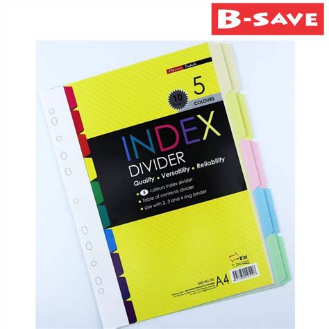 A4 Uni Colour Index Divider File Filing Separator 5 Colours 10sheets