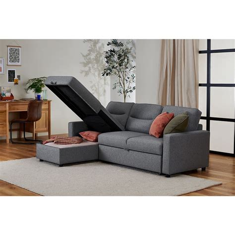 Kip 3 Seater Chaise Sofa Bed In Charcoal Fabric