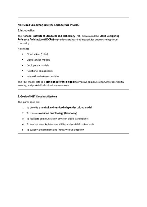Nist Cloud Computing Reference Architecture Overview And Goals Studocu