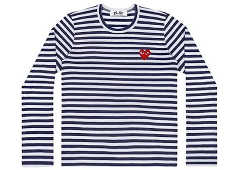 Comme Des Garcons Play Womens Striped Long Sleeve T Shirt Navy White Us