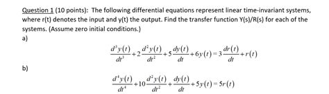 Question 1 10 Points The Following Differential Equations Represent