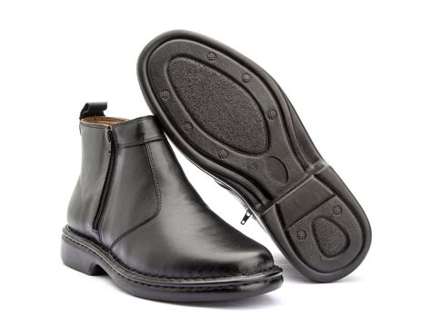 Bota Masculina Conforto Em Couro Legítimo Preto Krn Shoes Calçados