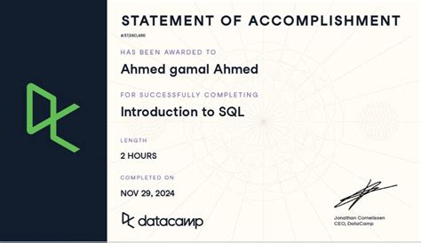 Ahmed Gamal Ahmed On Linkedin Datascience Sql Learning Achievement