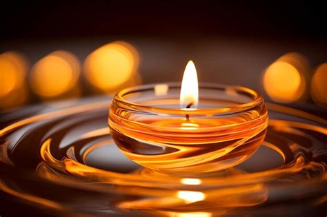 Candle Is Floating In Bowl Of Water With Reflection Generative Ai