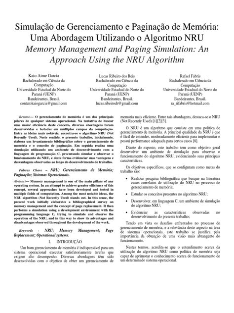 Algoritmo Nru Artigo Download Grátis Pdf Memória De Computador