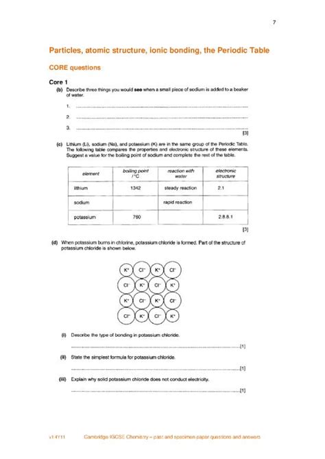 Pdf Printable Periodic Table 195008 Igcse Chemistry A Notes Chapter 9 The Periodic Table