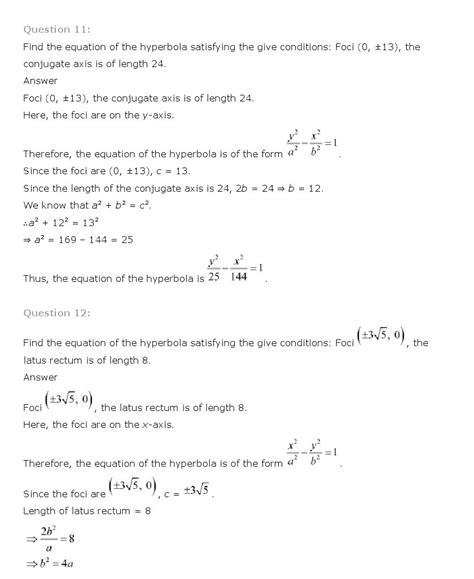 Conic Sections Class Mathematics NCERT Solutions