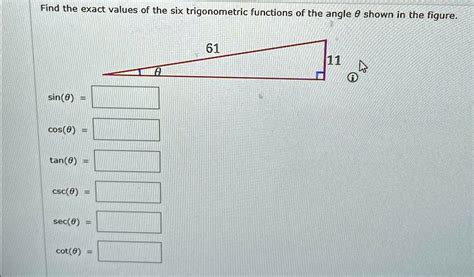 Find The Exact Values Of The Six Trigonometric Functions Of The Angle θ Shown In The Figure Sin