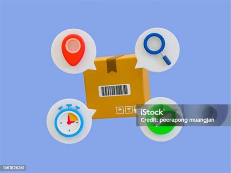 3d 최소 제품 검사 제품 자격 상품 배달 화물 운송 위치 돋보기 스톱워치 및 확인 표시 아이콘이 있는 카드 상자 3d 렌더링 그림입니다 0명에 대한 스톡 사진 및 기타